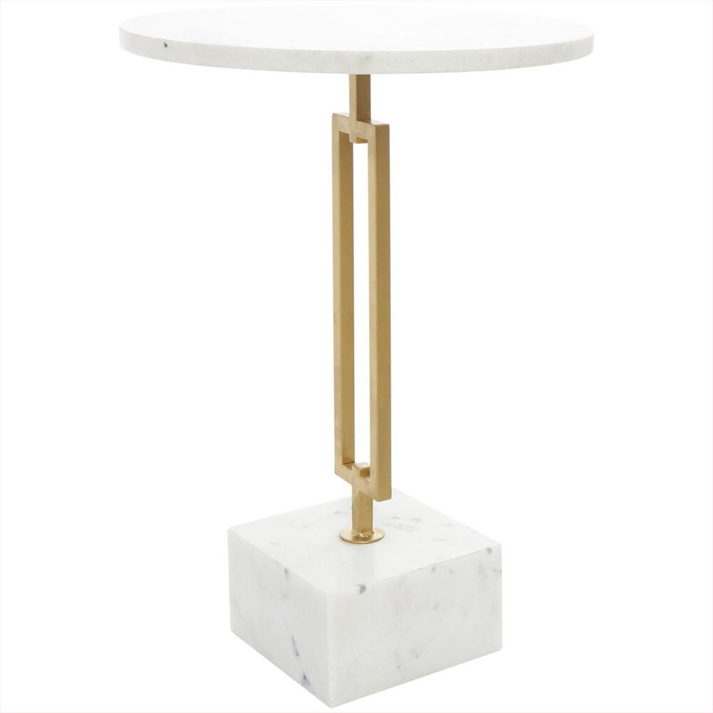 Mesa auxiliar en marmol blanco soporte rectangular dorado 16x16x23 ...