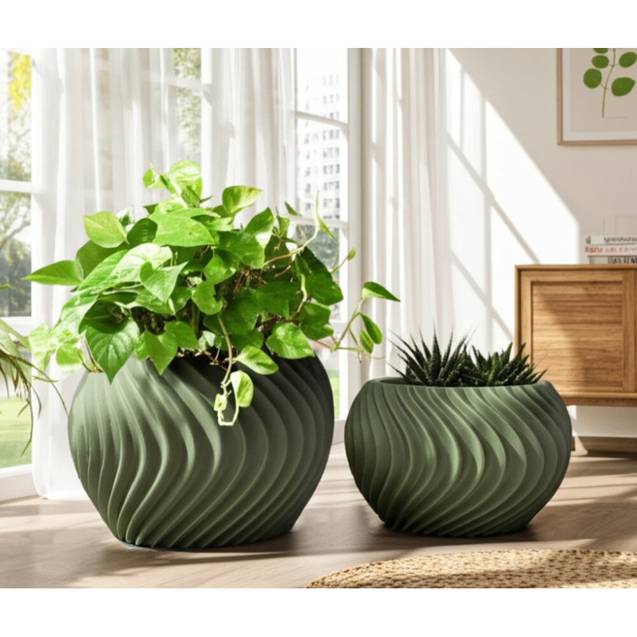 Maceta Curvy Lines Mediana, Verde - Koncepto